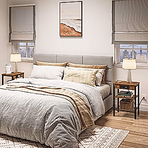 HOOBRO End Table with Charging Station and USB Ports, 3-Tier Nightstand with Adjustable Shelf, Narrow Side Table for Small Space in Living Room, Bedroom and Balcony, Rustic Brown BF112BZ01