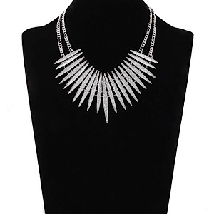 MOLOCH Sparkling Druzy Leaf Choker Necklace Fashion Gold-Tone Collar Necklace Bib Statement Chunky Tribal Necklace Woman Jewelry (silver)