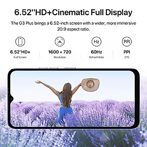 UMIDIGI G3 Plus Android 13 Unlocked Cell Phone Support Global Band Dual Sim 4G LTE, 4GB+128GB Expandable 1TB with Unisoc T606, 6.52 inch HD, 16MB+8MB Al Camera Night Mode, 5150mAh GSM Unlocked Phone