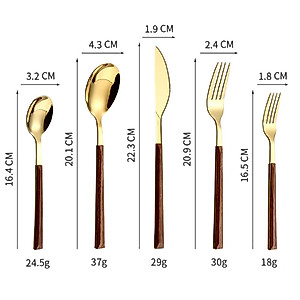 Aimilan 20 Piece Gold Silverware Set for 4, Imitation Wooden Handle Flatware Cutlery Set for Home Kitchen Restaurant, Mirror Finish, Dishwasher Safe (20-Piece for 4)