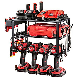 TreeLen Power Tool Organizer Wall Mount, Power Tool Holder 3 Layers Heavy Duty Drill Holder Suitable for Garage, Workshop and Warehouse
