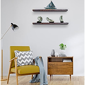 YYWUOJJ Rustic Wood Floating Shelves for Wall Decor Farmhouse Hanging Wall Shelves for Bathroom Kitchen Living Room Bedroom, Set of 4 Walnut 24 Inch