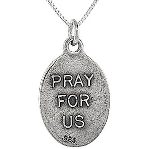 Sterling Silver St Raphael Medal Pendant Oxidized finish Oval 1 inch