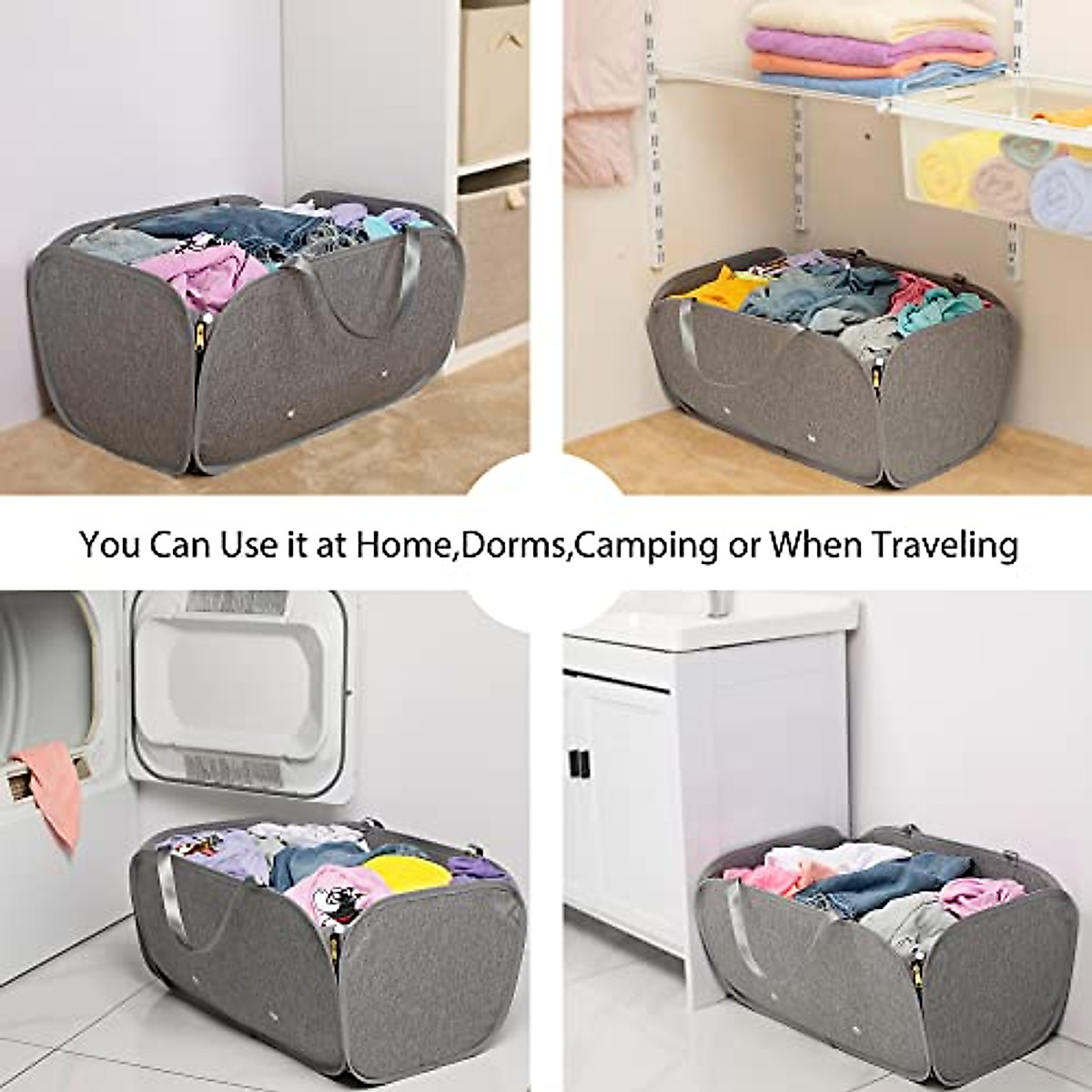 Fenlosi Tear Proof Pop Up Laundry Hampers, with Strong Handles Laundry Hamper, Easy to Carry & Go Up and Down Stairs, Honeycomb Mesh-Breathable, Easy to Collapsible Laundry Basket. (1.5 Loads)