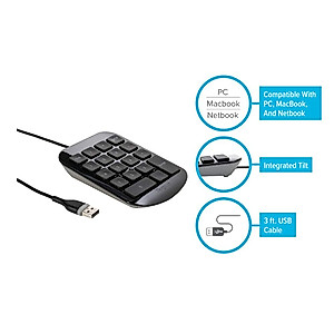 Targus - Numeric Keypad with USB Connection - Plug and Play Device - Connect with Laptop, Desktop and Electronic USB-A Devices - AKP1OUS