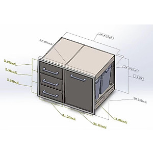 Outafurnia Outdoor Kitchen Drawer Combo 28" W x 19.6“D x 20.1" H,Access Trash Drawer Combo with Stainless Steel Handles Outdoor Kitchen Triple Drawer for BBQ Island,Grilling Station