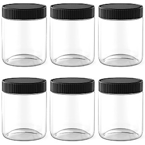 8 Oz Clear Plastic Jars with Black Lids Refillable Kitchen Storage Containers for Dry Food, Coffee, Nuts and More, 6 Pack