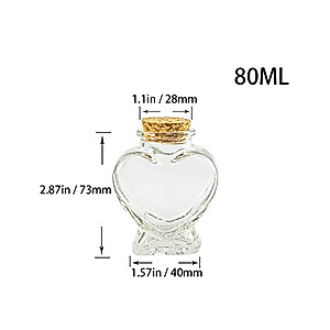 2.7 OZ Heart Shaped Glass Favor Jars with Cork Lids,Glass Wish Bottles with Cork,Decorative Glass Bottle with Cork Stopper-(80ml-6Pcs)