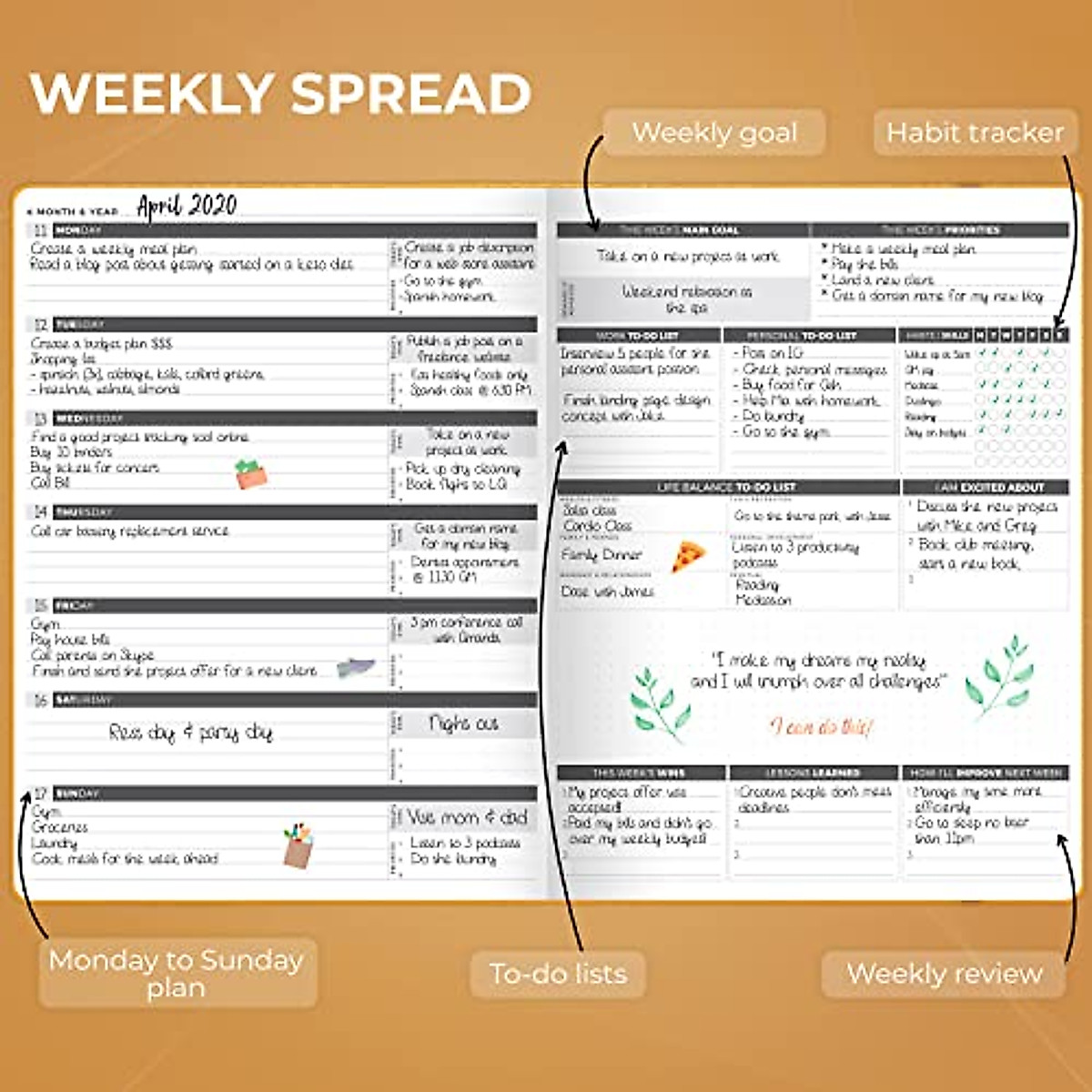 Clever Fox Planner PRO – Weekly & Monthly Life Planner to Increase Productivity, Time Management and Hit Your Goals – Organizer, Gratitude Journal – Undated, 1 Year – Softcover, 8.5x11″ (Amber Yellow)