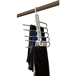 5 Tier Multi-Functional Space Saving Pants Hangers for Hanging Pants, Scarfs, Belts, Shirts, Etc. (Multiple Colors) (Grey)