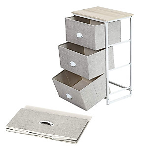 Giantex Dresser Storage Tower Nightstand W/Fabric Drawers, Sturdy Steel Frame and Wood Top Organizer Unit for Bedroom, Living Room, Entryway,Closets End Table Storage Unit (29’’(H), White)