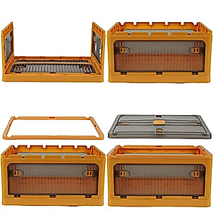 Storage Bins With Lids Folding Containers Plastic Underbed Wheels Foldable Toy Box Organization Closet Drawers Stackable Cubes Collapsible Clear(Yellow)