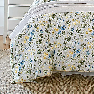 Laura Ashley Home - King Duvet Cover Set, Cotton Sateen Reversible Bedding with Matching Shams, All Season Home Decor (Meadow Floral Blue, King)
