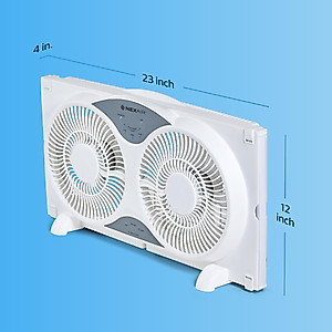 Nexair 9" Twin Window fan with Remote Control, 3 Speed Bedroom window fan reversible Airflow Exhaust And Intake Quiet Operation, Fan Window Easy to install Seals with Built-In panels extending 24"-37"
