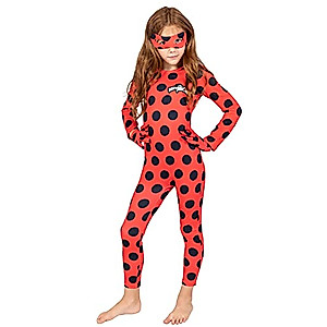 Miraculous Ladybug Toddler Girls Cosplay Jumpsuit Gloves and Mask 3 Piece Costume Set Polka Dots Red 4T