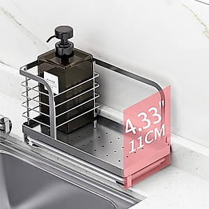 Countertop Dish Soap Holder, Kitchen Sink Caddy Organizer,Sponge Holder for Sink, Stainless Steel Sponge Soap Brush Holder with Drain Pan