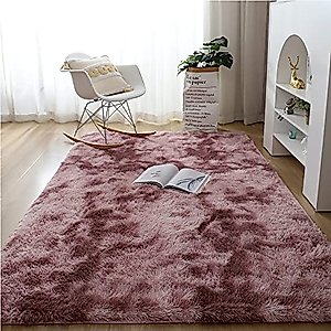 Plush Furry Shaggy Rugs Modern Area Rug for Bedroom Living Room Nursery Floor Soft Decor Rugs Fluffy Shag Collection Throw Rugs Non-Slip Fuzzy Rugs Washable Fur Mats Carpets (5x8ft, Pink Purple)
