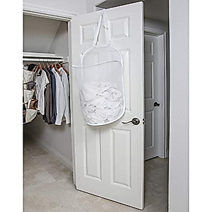 Smart Design Deluxe Mesh Over The Door Pop Up Hamper w/ Hook & Adjustable Strap - VentilAir Mesh Material - for Laundry & Clothes - Home - (Holds 3 Loads) (17 x 28 Inch) [White]