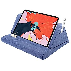 MoKo Tablet Pillow Stand, Soft Bed Pillow Holder, Fits up to 11" Pad, Fit with iPad 10th,iPad Pro 11 2022, New iPad Air 4 10.9/Air 3, iPad Pro 11/10.5/9.7, Mini 5 4, Galaxy Tab S6/ S7 11", Denim Blue