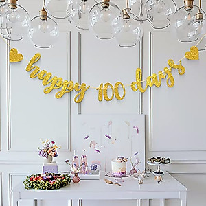 Happy 100 Days Banner, 100 Days Celebration for Baby, Baby Shower / Anniversary Party Decorations, Fall In Love 100 Days Bunting Banner - Gold