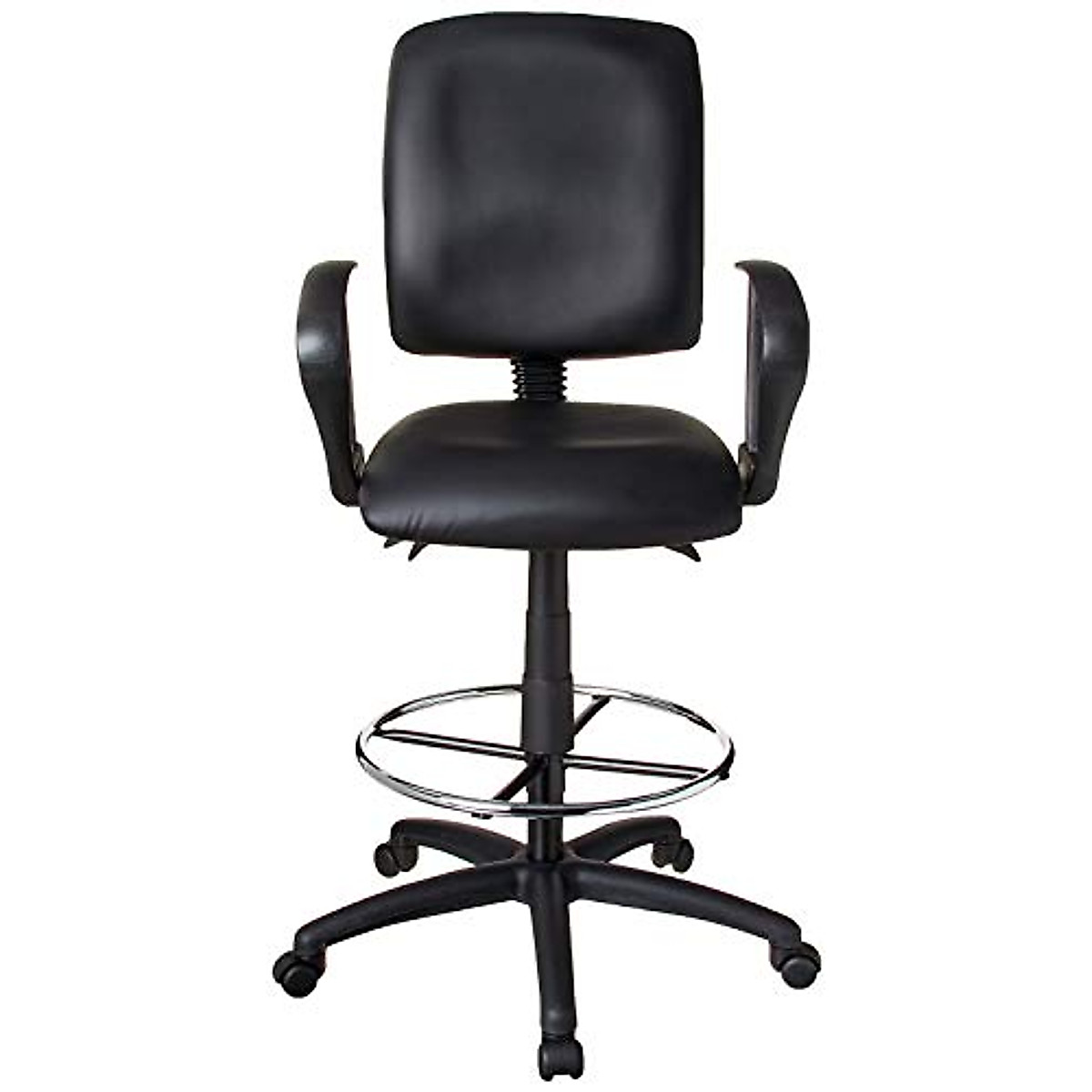 Boss Office Products Multi-Function LeatherPlus Drafting Stool with Loop Arms in Black