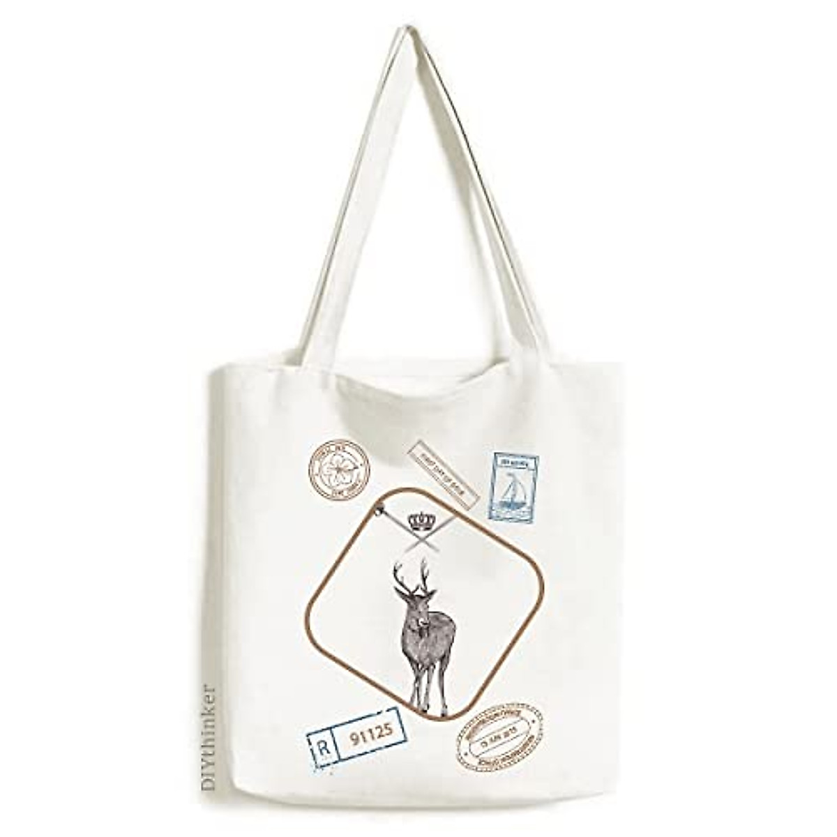 Elk Crown Animal Baroque Style Stamp Shopping Ecofriendly Storage Canvas Tote Bag