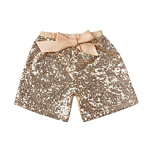 Messy Code Baby Girls Shorts Toddlers Short Sequin Pants Newborn Sparkle Shorts with Bow , Gold, XL(3-4Y)