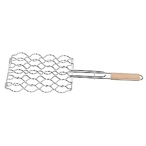 RvSky Garden kit Corn Grilling Basket Stainless Steel Beech Wood Handle Even Heat Distribution 4 Corns Capacity Grilling Holder for Camping