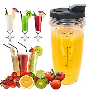 Replacement 24oz Nutri Ninja Blender Cup with Sip & Seal Lid For BL450 BL454 BL456 BL480 BL482 BL640 BL642 BL682 BN751 BN801 Foodi SS101 SS351 SS401 Ninja Blender Auto IQ Blade, 2-Pack