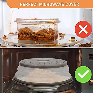 Microwave Splatter Cover Collapsible Microwave Cover for Food, Colander Basket for Fruit and Vegetable, 10.5inch Grey