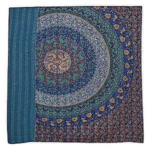 SHIRANYA Indian Handmade Queen Cotton Kantha Quilt Throw Blanket Bedspread Floral Print 80x90 Approx