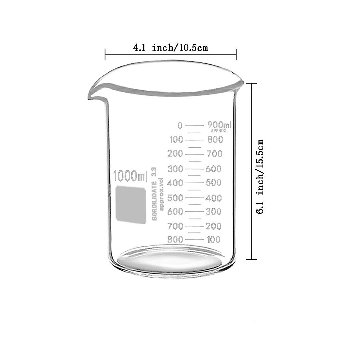 Glass Beakers 1000ml Borosilicate Graduated Measuring Low Form Beaker