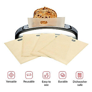 Reusable Toaster Bag - Toaster Bags for Grilled Cheese Sandwiches, Pizza Rolls, + - Nonstick Toaster Bags Made of Teflon - BPA & PFOA Free Little Bags - Toaster Bags Reusable Up To 50 Uses (Set of 4)