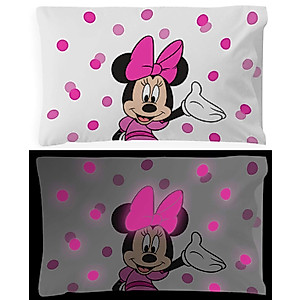 Jay franco Disney Minnie Mouse Glow in The Dark 2 Pack Reversible Pillowcases - Double-Sided Kids Super Soft Bedding (Official Disney Product)