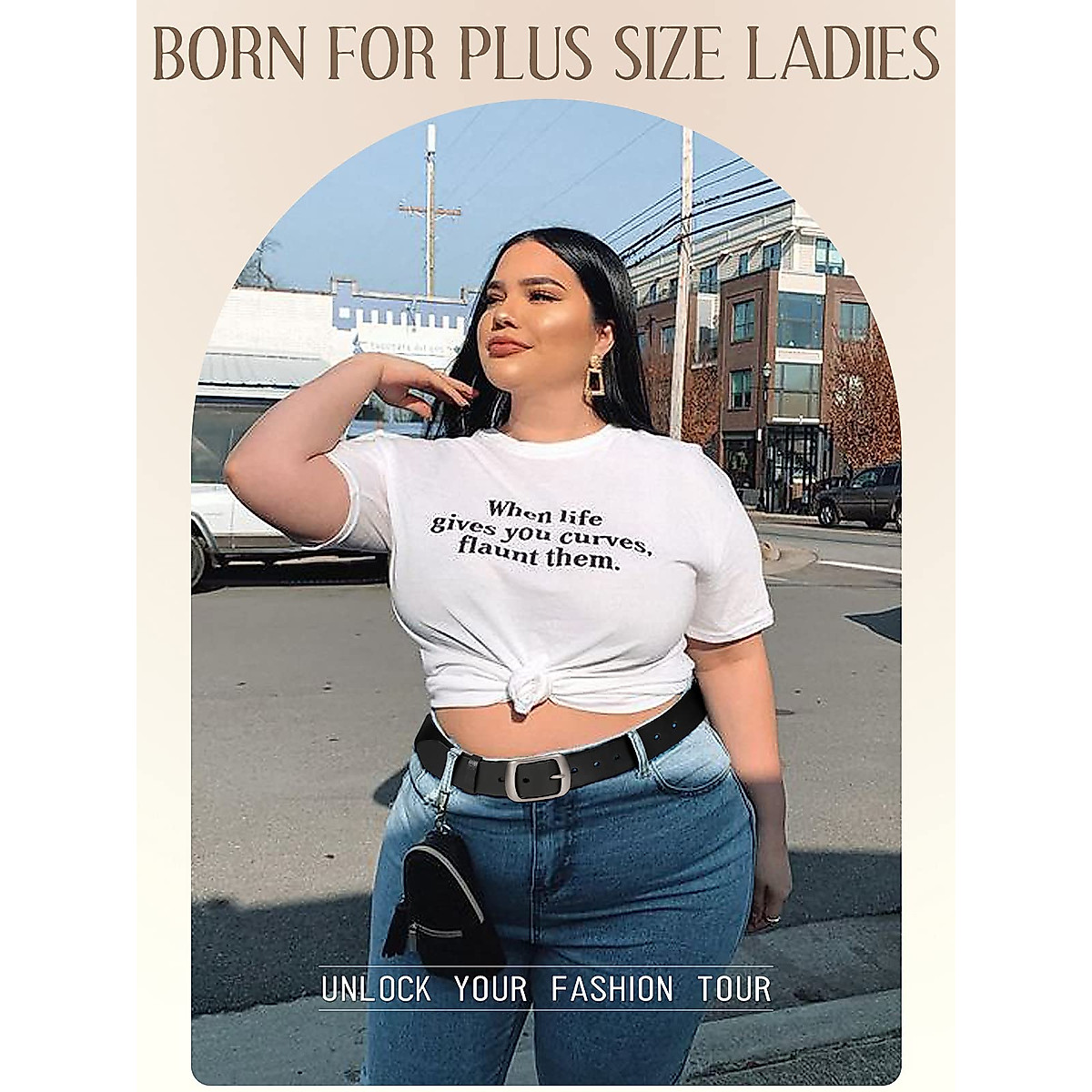 JASGOOD Women Leather Plus Size Belt Black Casual Waist Belt for Jeans Pants with Metal Pin Buckle(A-Black.Fit Waist Size 53''-57'')