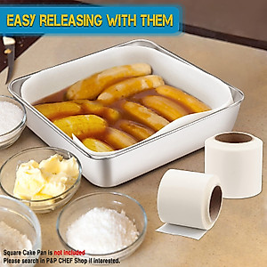 Cake Pan Liner Roll Pack of 2, P&P CHEF 1.85in x 111.5ft Baking Parchment Paper, Nonstick White Side Liner for Round Square Oval Rectangular Bakeware, Food Safety & Heavy Duty, Oil & Water Proof