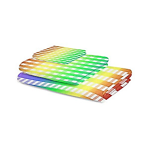 Rainbow Bath Towels Set for Bathroom, Soft Absorbent Durable Quick Dry Towel Set of 3 Multifuntion, 1 Bath Towel+1 Hand Towel +1 Washclothe, Colorful Gradient Plaid