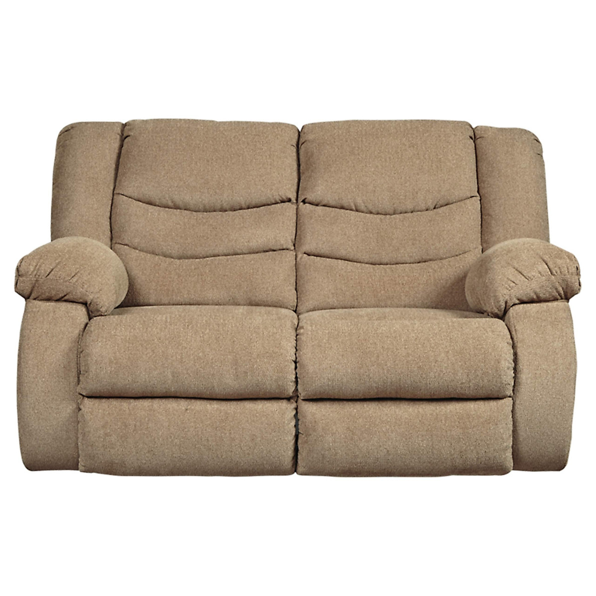 Signature Design by Ashley Tulen Modern Manual Pull Tab Reclining Loveseat, Light Brown