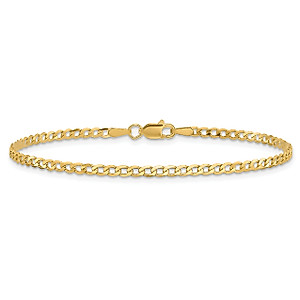 Avariah Solid 10k Yellow Gold 2.2mm Flat Beveled Curb Chain Anklet - 10"