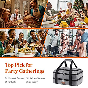 Lifewit Double Decker Casserole Carrier for Hot and Cold Food, Insulated Casserole Dish Carrier Carrying Case with Tool Room, Thermal Bag for Potluck Parties Cookouts Fits 9"×13" Baking Dish, Gray