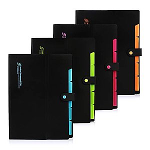 Expanding File Folders 4 Pack, A4 Size Accordian File Organizer File Folder with 6 Pockets, Folder Organizer with Snap Closure Document Paper Organizer for School Office
