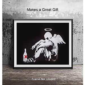 Banksy Fallen Angel Wall Art Poster Print - 8x10 Urban Graffiti Street Art Room Decor, Home Decoration - Cool Gift