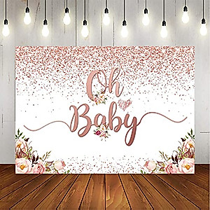 Avezano Backdrop Oh Baby Flowers Girls baby shower Background Vinyl Glitter rose gold Dots Floral baby shower Backdrops Decorations (7x5)