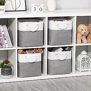 EvanColin Fabric Storage Cubes for Organizing, 11 inch Cube Storage Bin for Shelf, Home, Office, Canvas Storage Cube Bins with Rope Handles, Christmas Baskets for Gifts Empty(White&Grey,4-Pack)