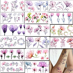 Tazimi 16 Sheets X-Ray Flower Temporary Tattoos for Women, Xray Watercolor Rose Lily Flower Tattoos Arm Fake Flower Tattoo Stickers Body Art Waterproof Tattoo Stickers