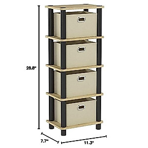 FURINNO LAci 4-Bins System Rack, Oak/Black/Light Brown