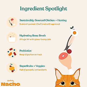 Made by Nacho Premium Minced Wet Cat Food with Hydrating Bone Broth 3.0oz (24 Packs) (Cage-Free Chicken and Wild-Caught Herring)