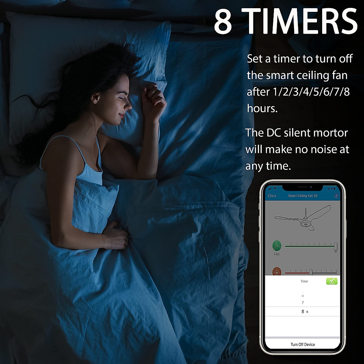 52“ Smart Ceiling Fan With Light, Low Profile With 10 Speeds, Silent DC Motor, Farmhouse Ceiling Fan Compatible with Alexa, Siri, Google & Smart App, Black & Walnut,Indoor & Outdoor