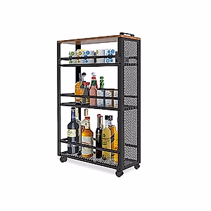fusehome 2023 New, Slim Kitchen Storage Cart, 3-Tier Metal Rolling Utility Cart Mesh Basket, Multifunction Wire Basket Shelf Trolley for Home Laundry, Bathroom, Living Room, Black