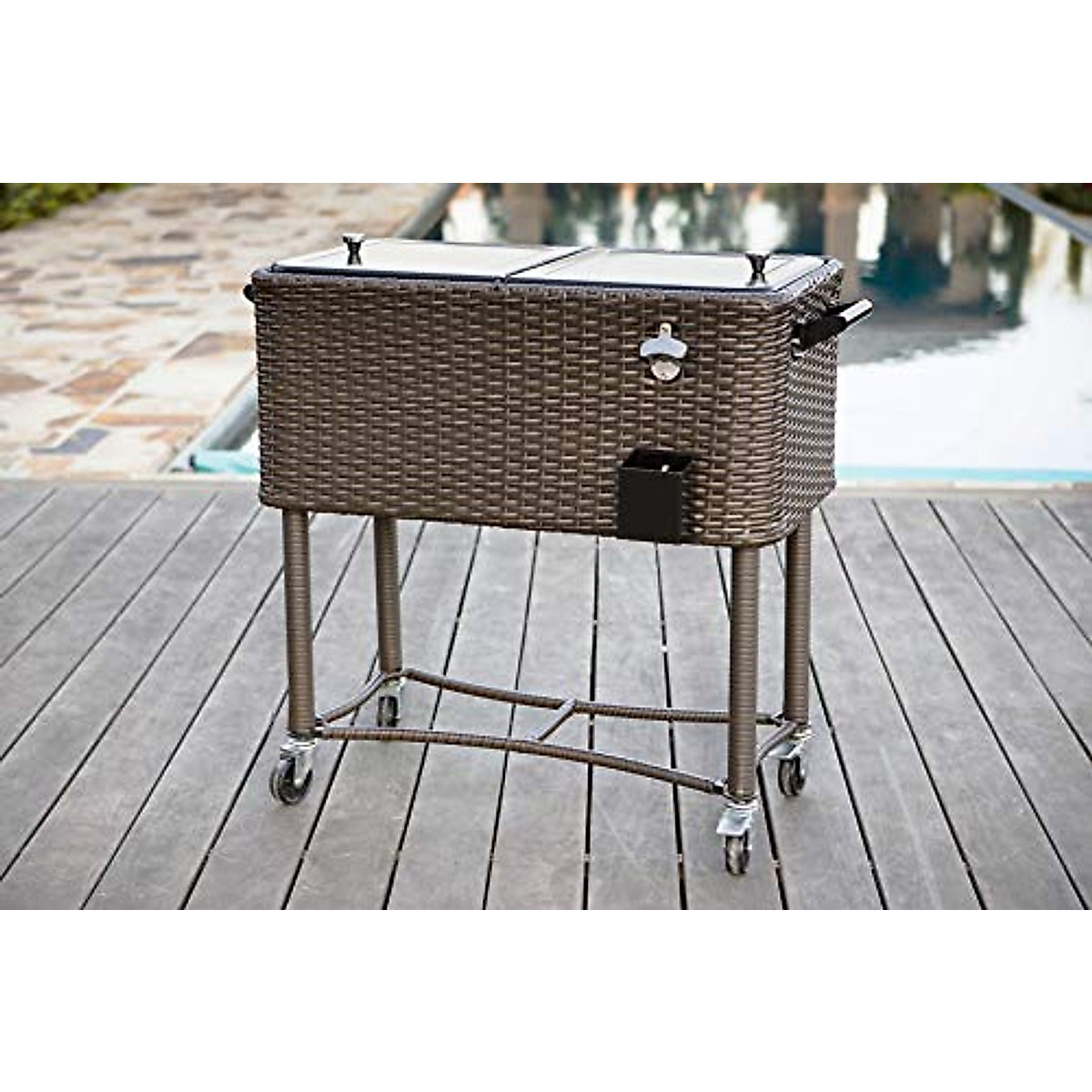Permasteel PS-208-BB-AM 80 Quart Portable Rolling Patio Cooler, Dark Wicker